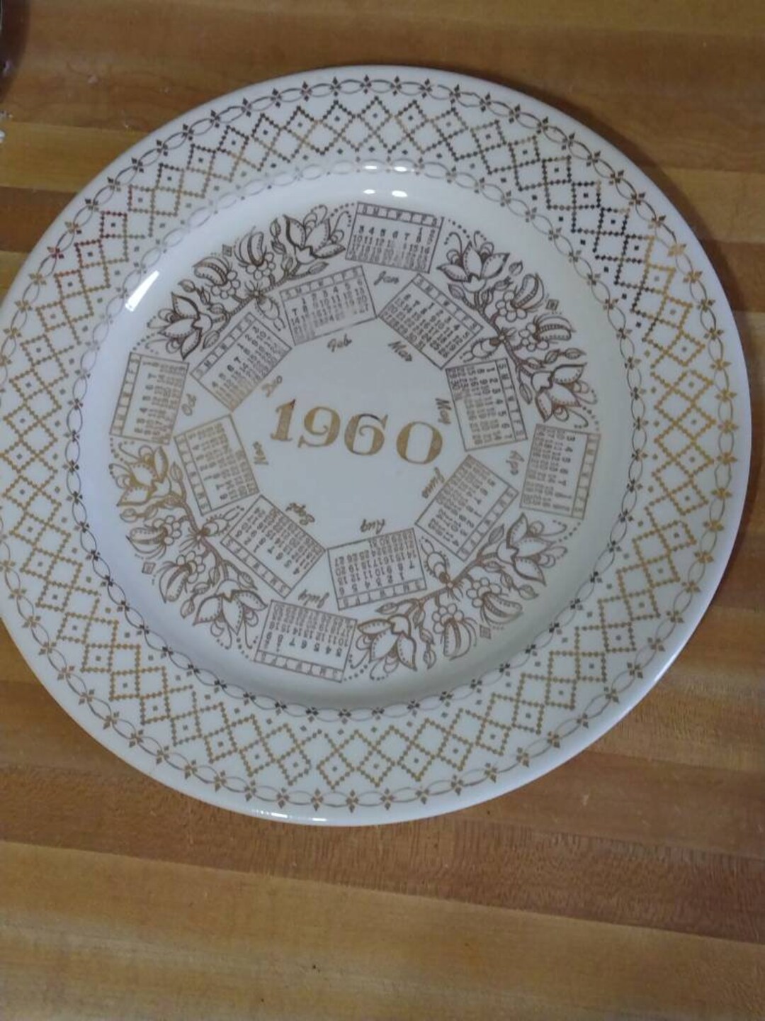 Vintage 1960's Gold Trimmed Calendar Plate 12 Month Calendar Gold ...