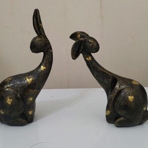 Hand Painted Resin Figurines Interlocking Loving Rabbits Black and Gold ...