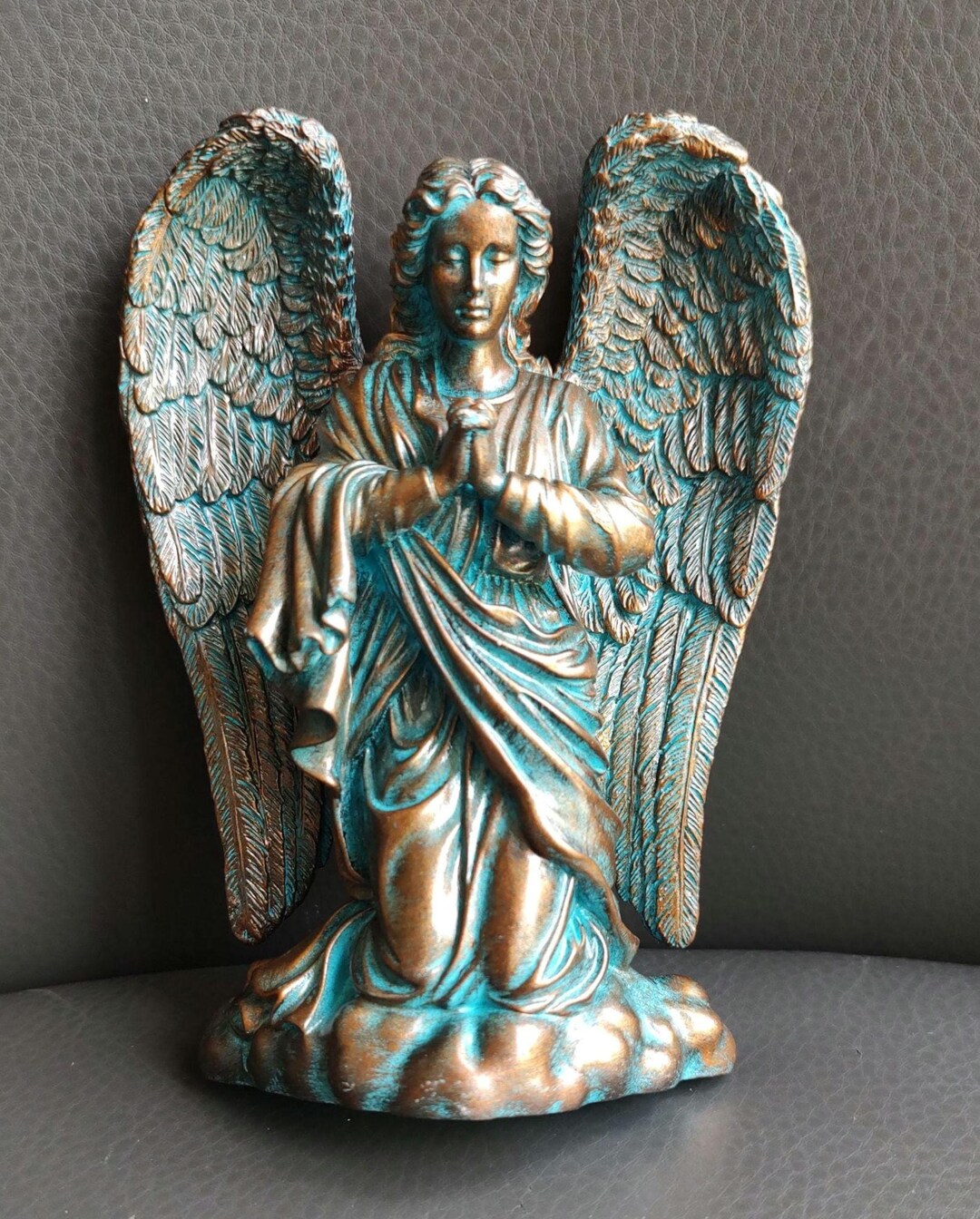 A Hand Painted Faux Copper Patina Angel Figurine Hard Resin Life ...