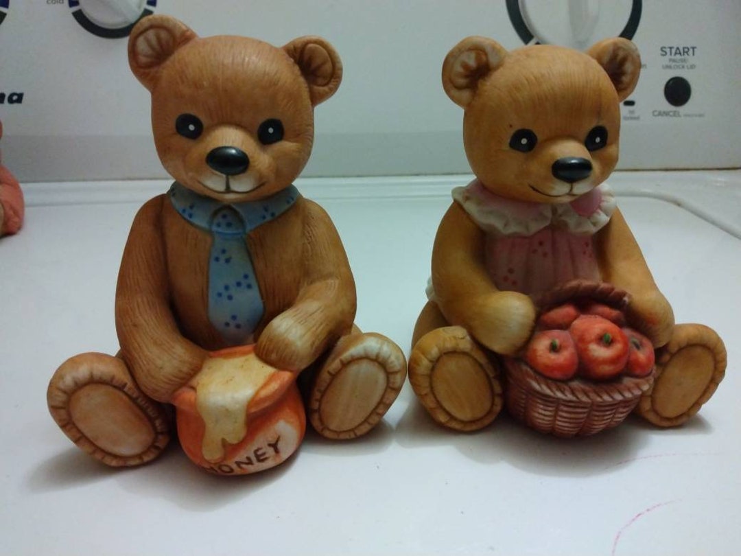 Set of Two Home Interior Bears Male and Female Apple Basket and Honey ...