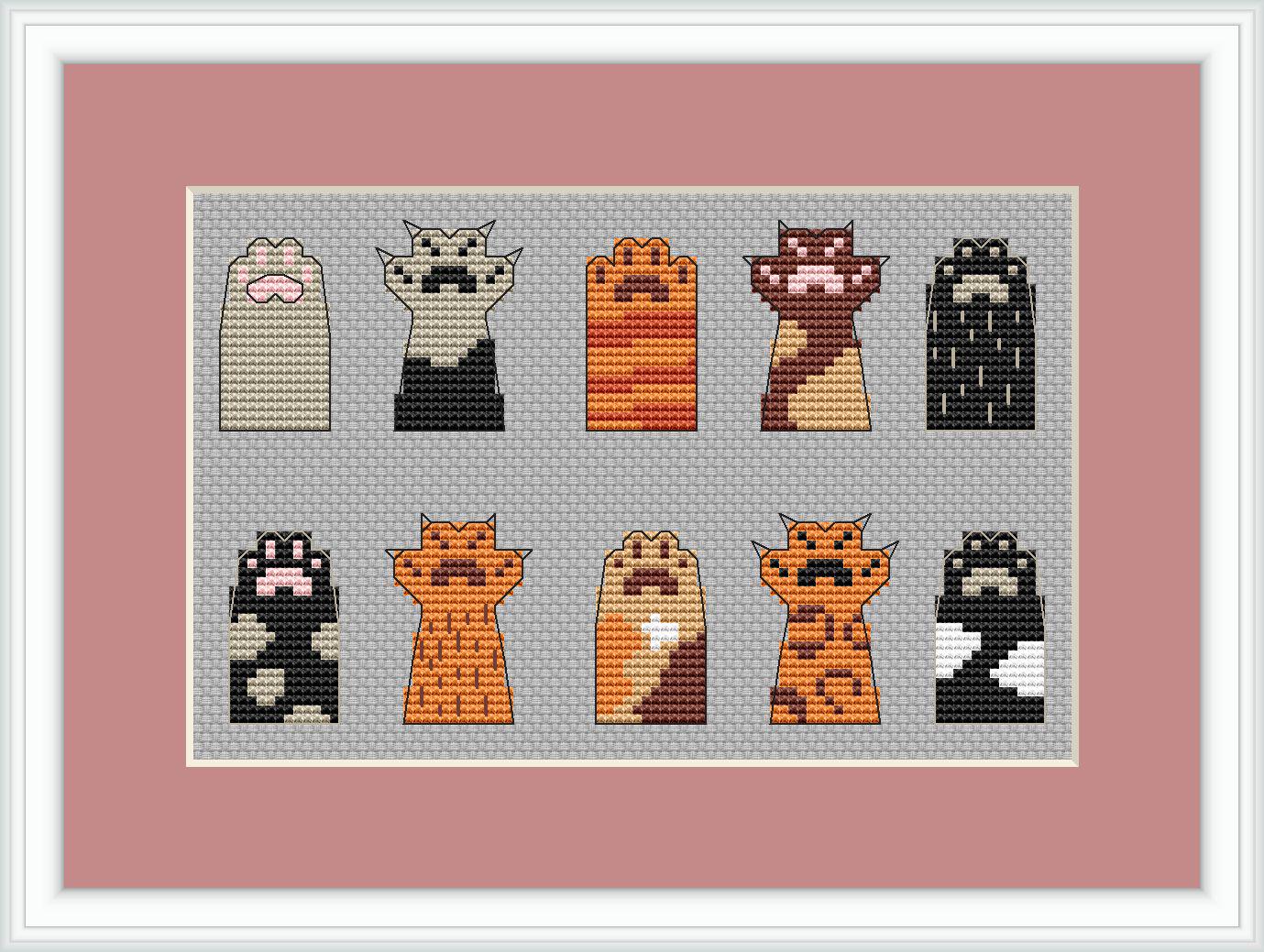 Cat Paws Cross Stitch Easy Pattern for Beginners, Embroidery Design ...