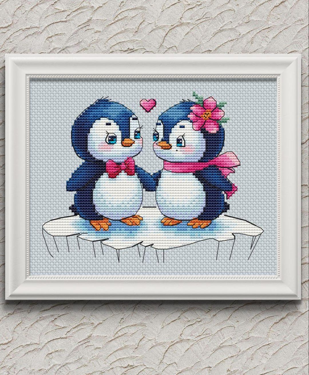 Cross Stitch Pattern Two Penguins in Love, Valentine's Day, Embroidery ...