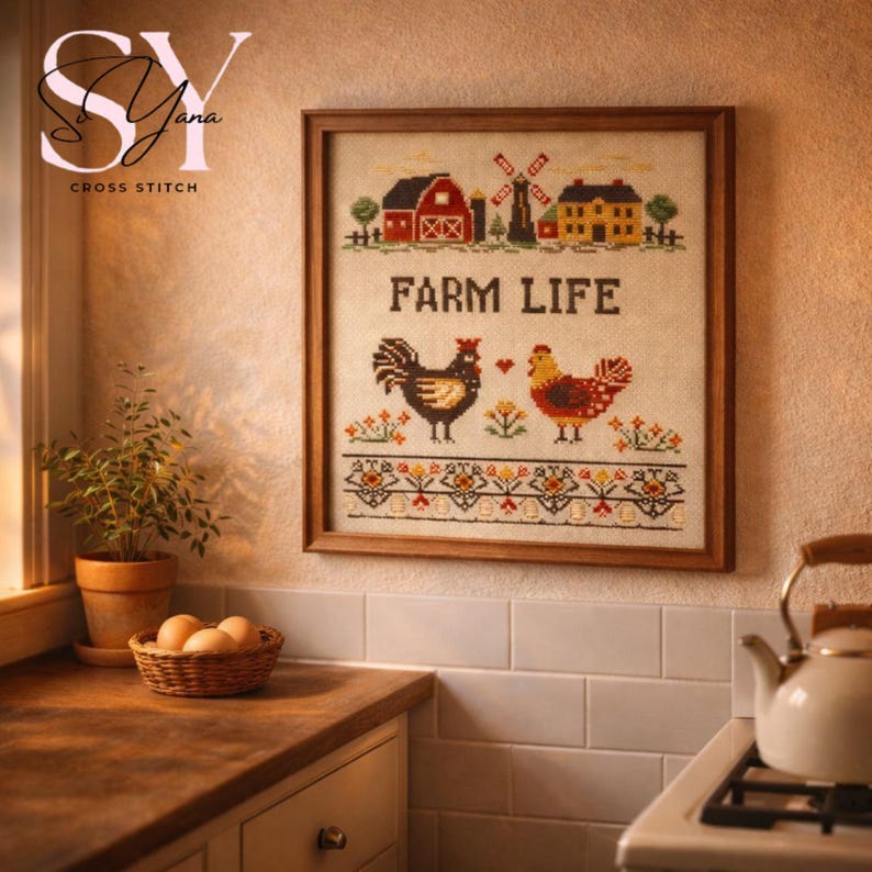 Farm Life Cross Stitch Pattern, Farmhouse Barn Sampler, Rustic Country ...