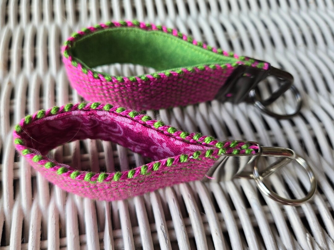 Pink and Green Key Fob. Hand Woven and Lined With Printed Patterned - Etsy