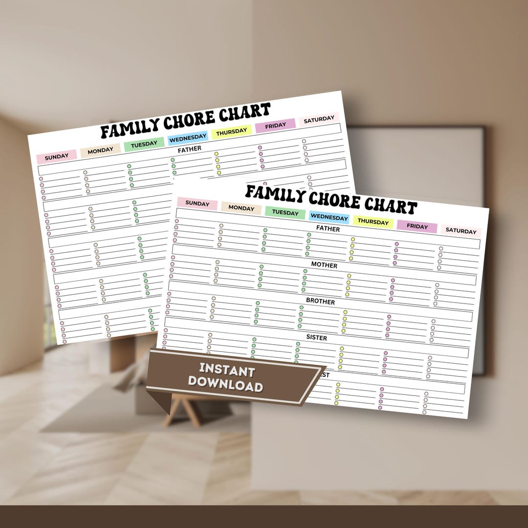 Printable Family Chore Chart, Editable Weekly Chore Planner, Household Cleaning Organizer ...