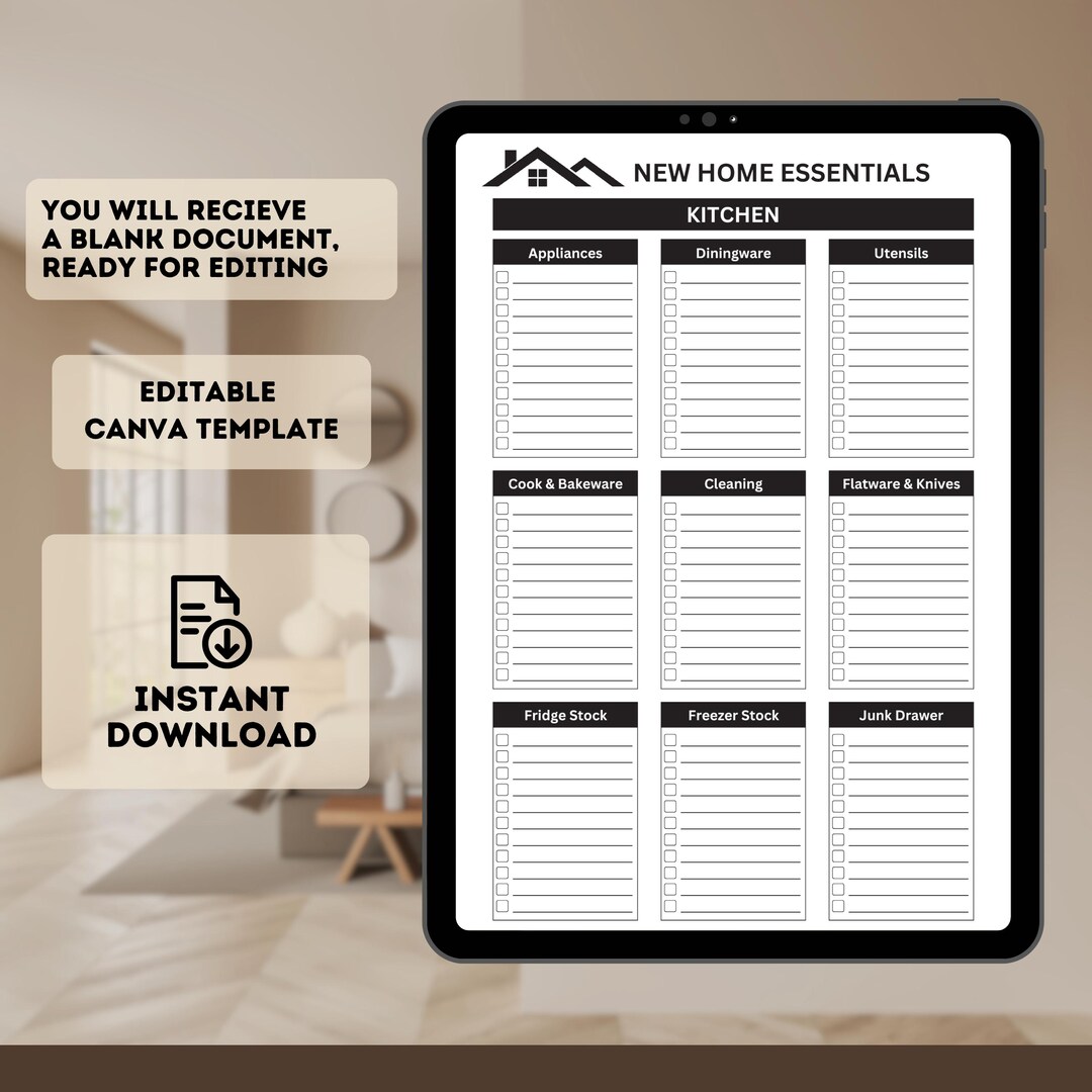 New Home Essentials Checklist, Moving Organization Planner, First Home ...