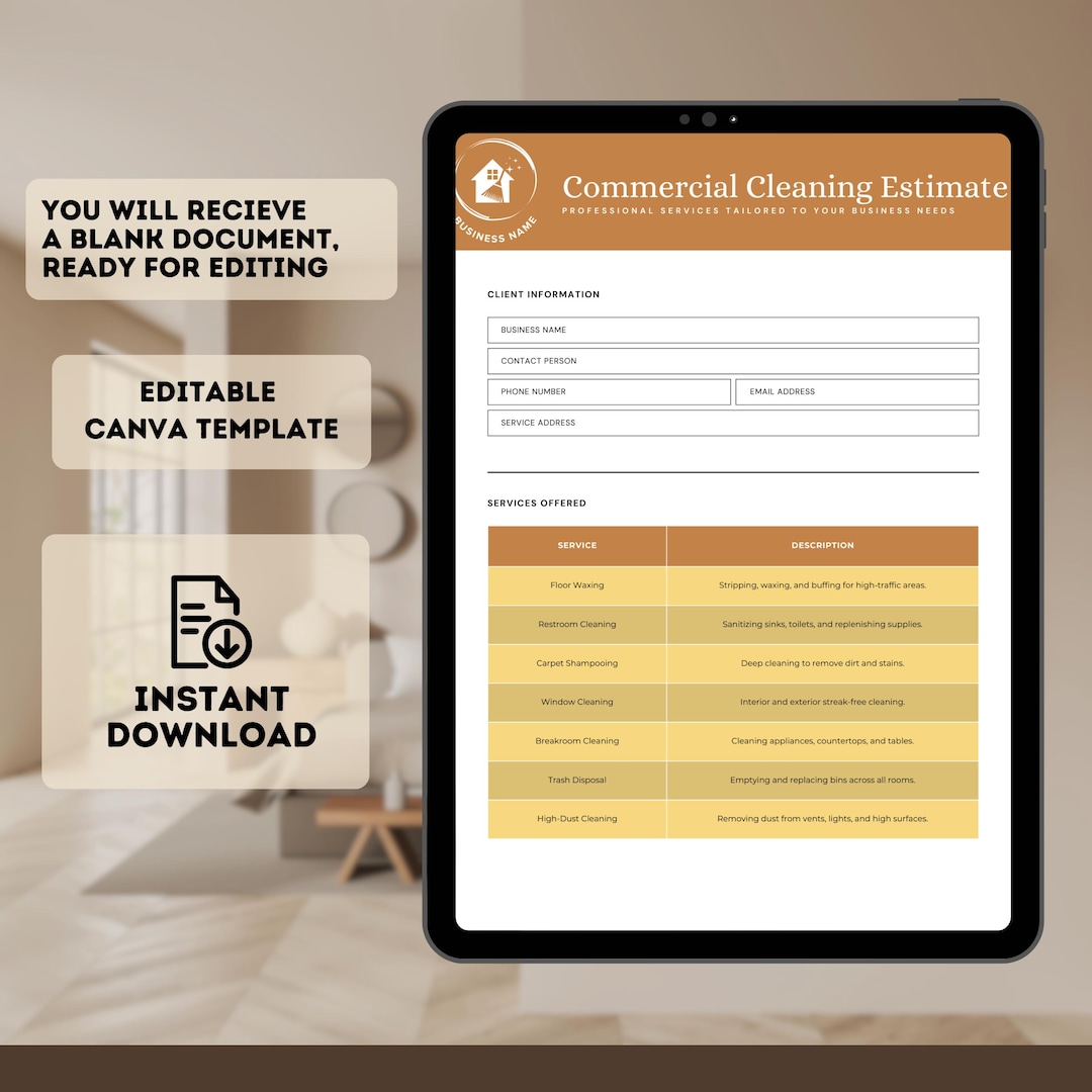 Commercial Cleaning Estimate Template, Editable Cleaning Quote Form ...