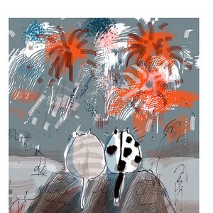 Fireworks Cat Print Cat Art 4th of July - Etsy