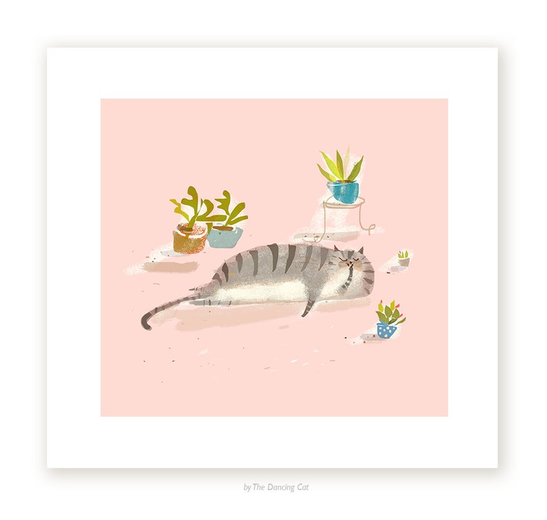 House Cat Fine Art Print With House Plants Cat Lover - Etsy