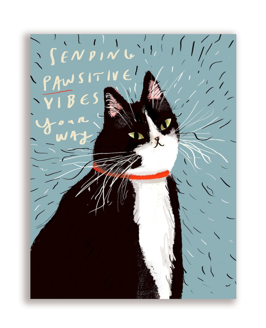 Sending Pawsitive Vibes Your Way - Cat Card - Good Vibes - Etsy