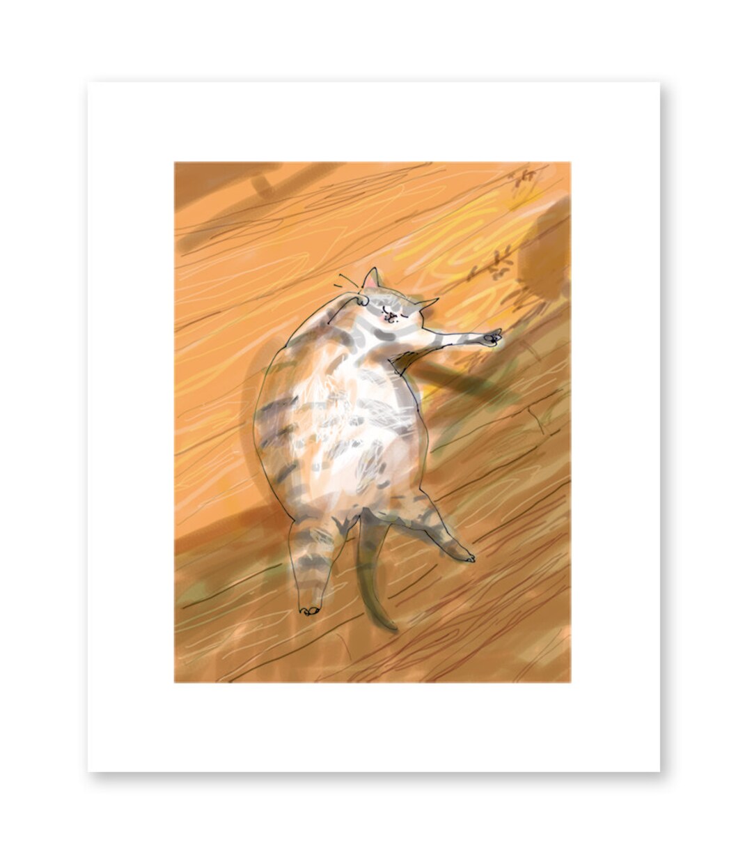 Floor Cat- Sun Time- Cat Illustration- Summer - Sunning- Cat Art - Etsy