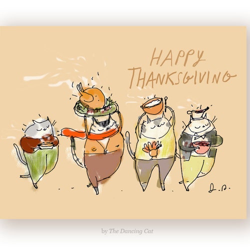 Happy Thanksgiving Card Cat Funny Cat Card Fall Thank - Etsy