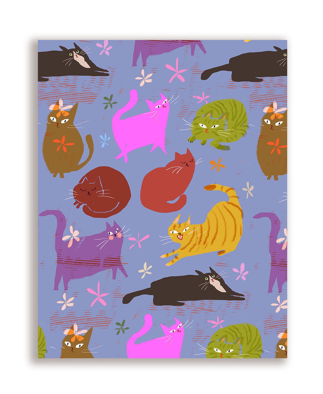 Cat Stationery - Happy Cat Pattern Blue - Cat Card - Blank Inside - Etsy