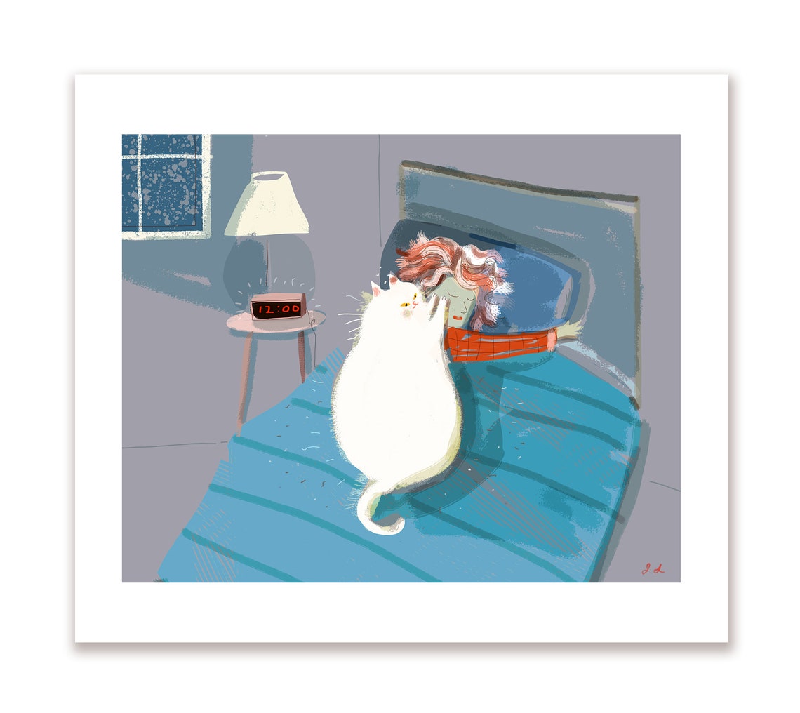 The Wake up Call Cat Print Cat Painting - Etsy