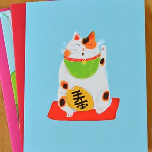 Lucky Cat Card - Good Fortune - Maneki Neko - Etsy