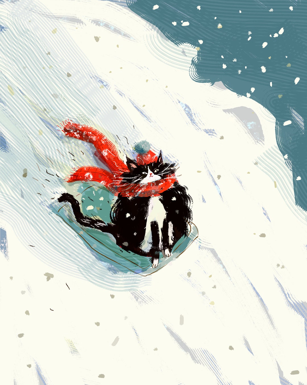 Snow Day Cat Print - Winter Art - Cat Art - Etsy