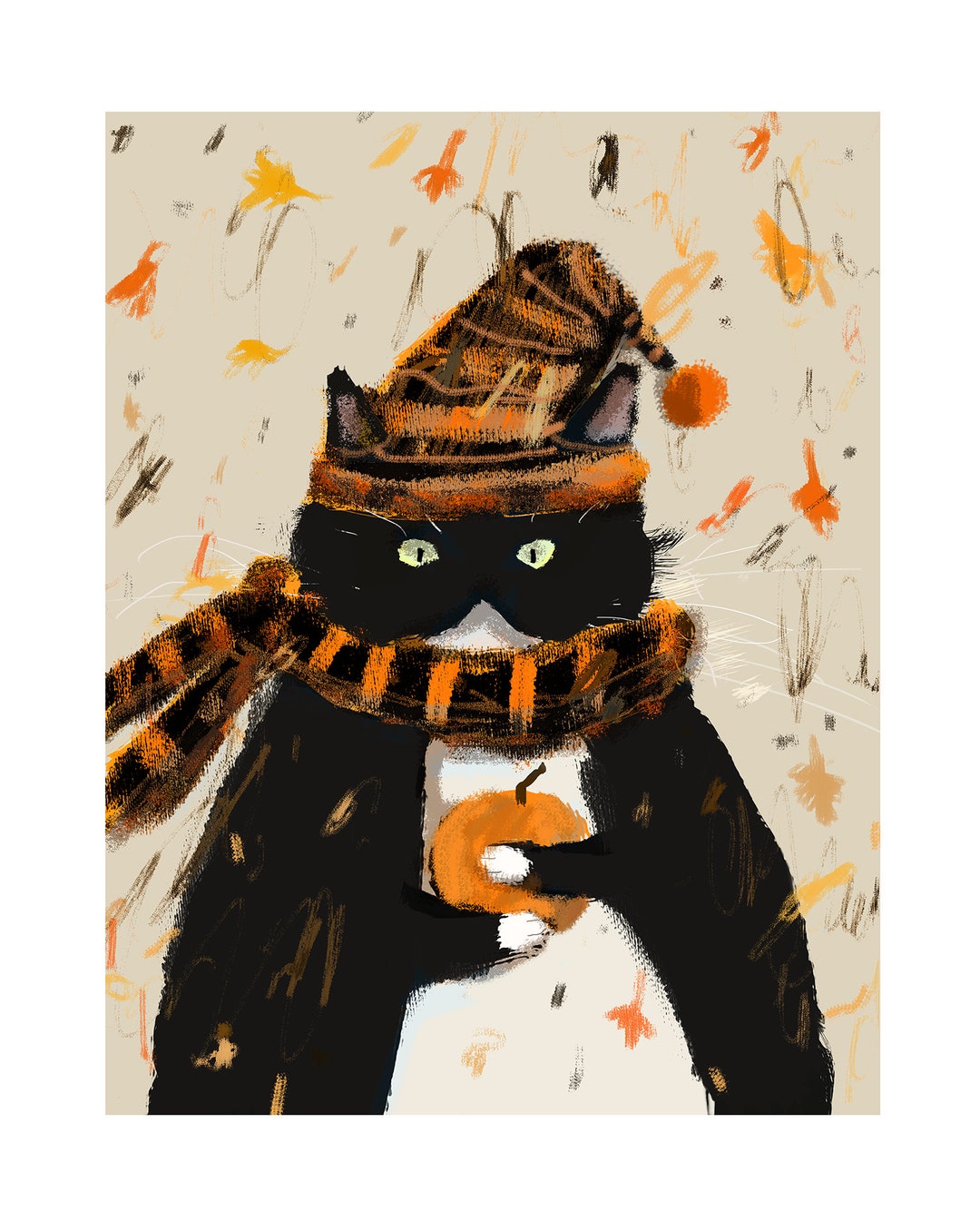 Baby Pumpkin Cat Print - Fall Art - Etsy