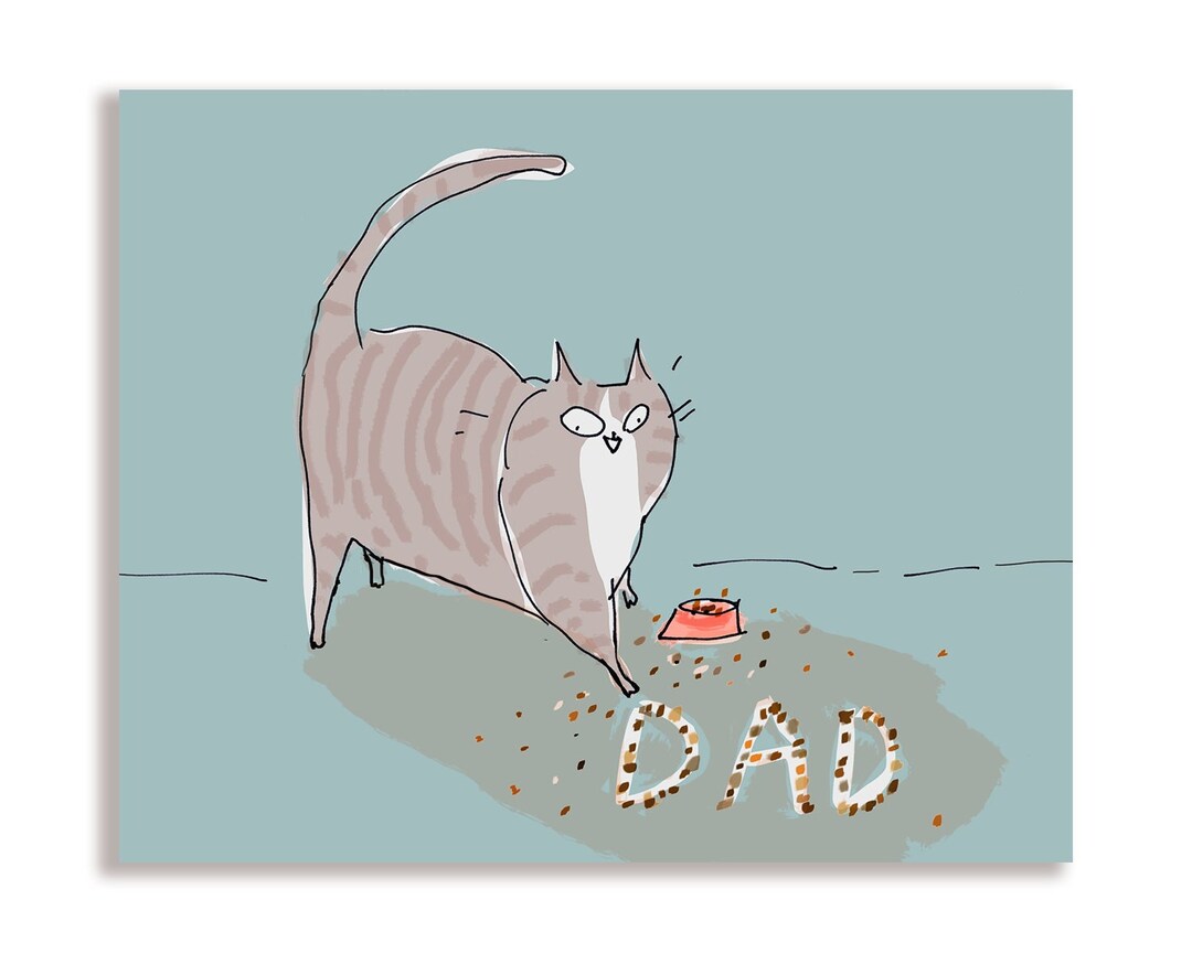Funny Cat Dad Card - Food Bowl Art- From the Cat - Happy Father's Day ...