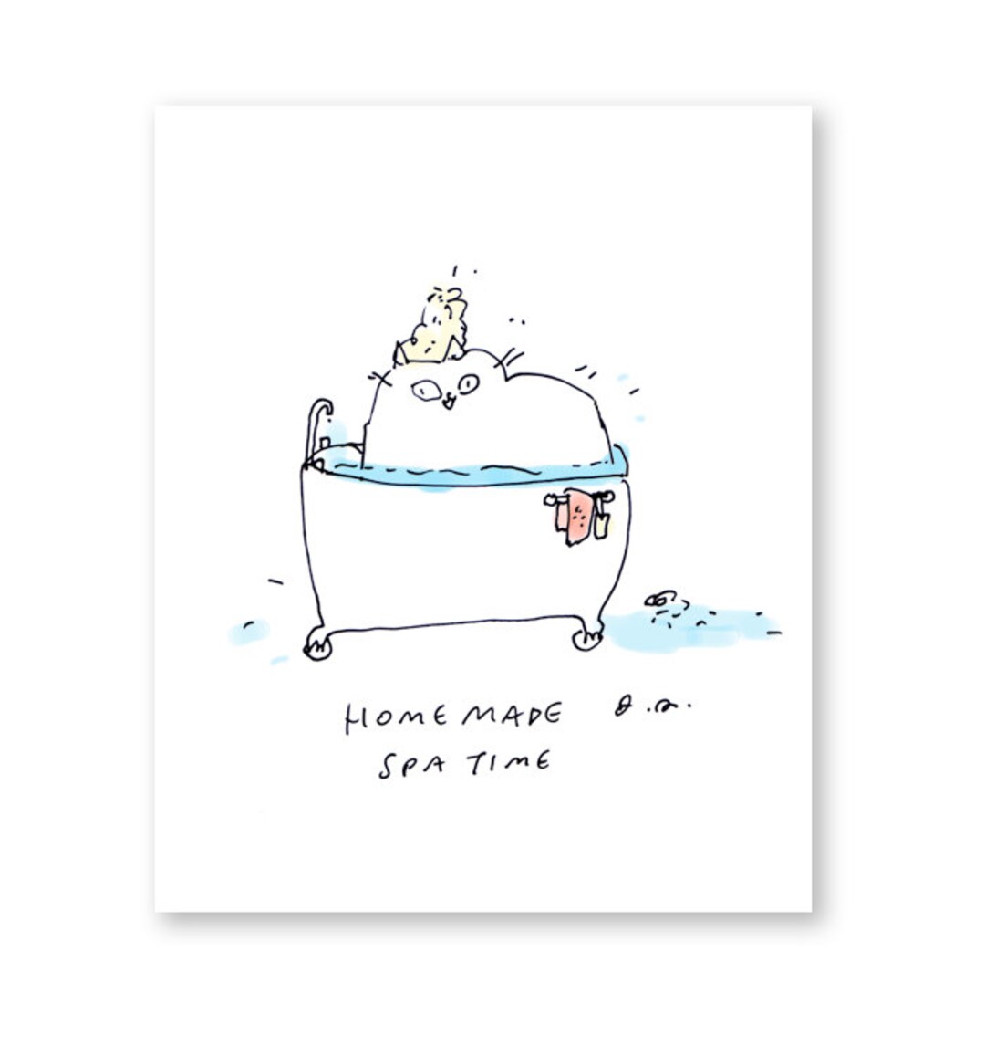 Spa Time Cat Print - Self Care - Etsy