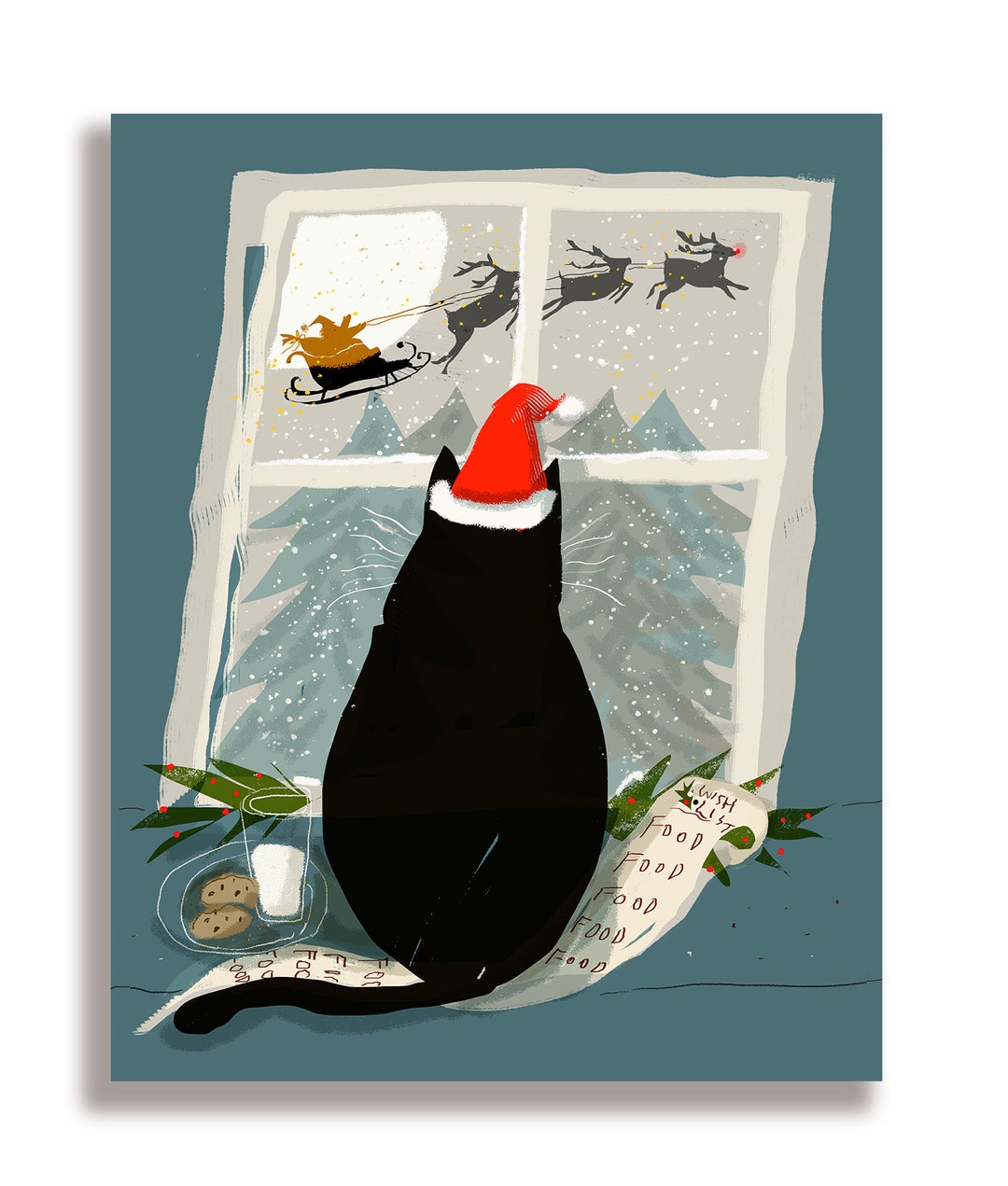 Waitin' for Santa - Christmas Cat Card - Black Cat - Etsy