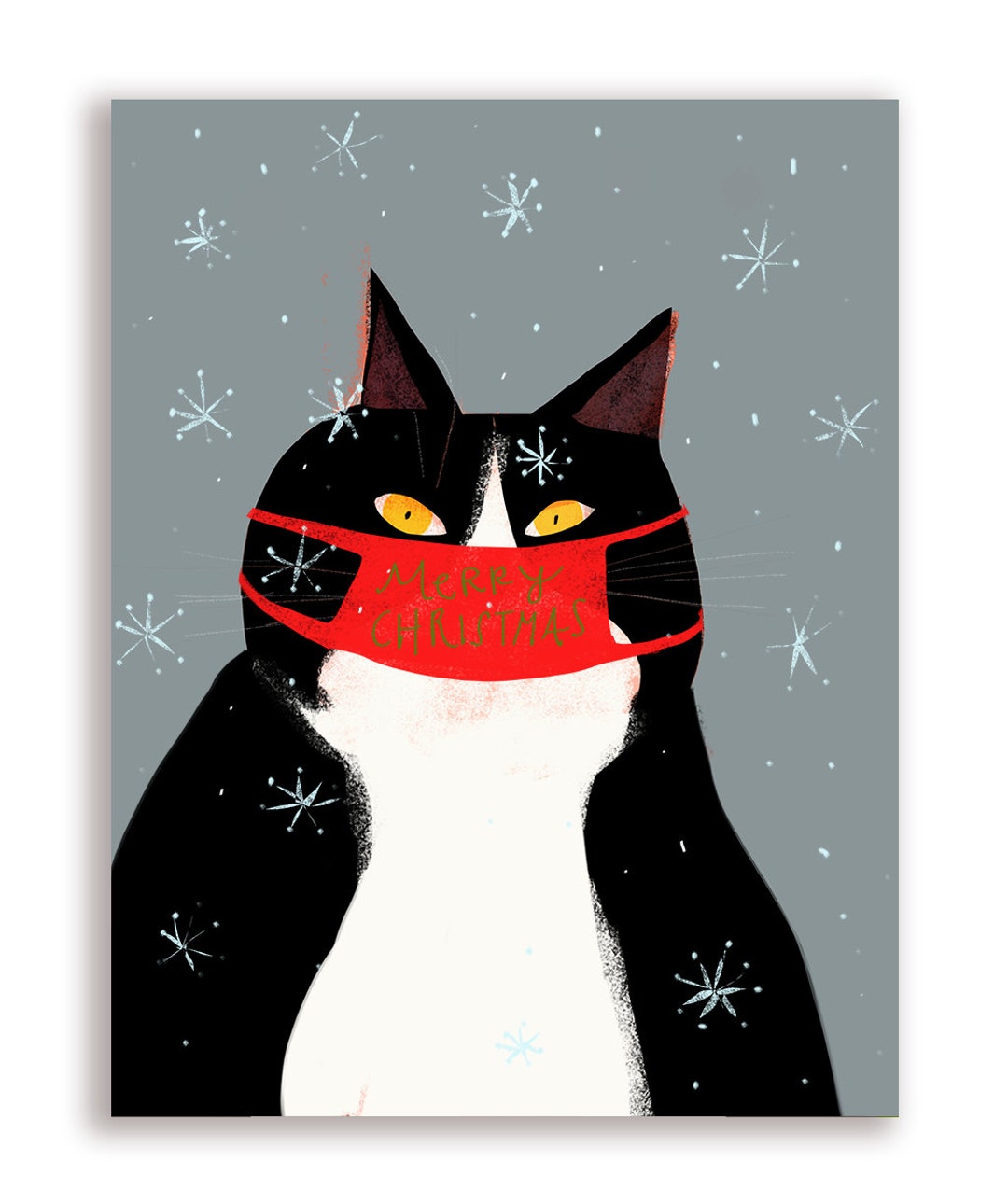 Merry Christmas Cat Mask Card - Etsy