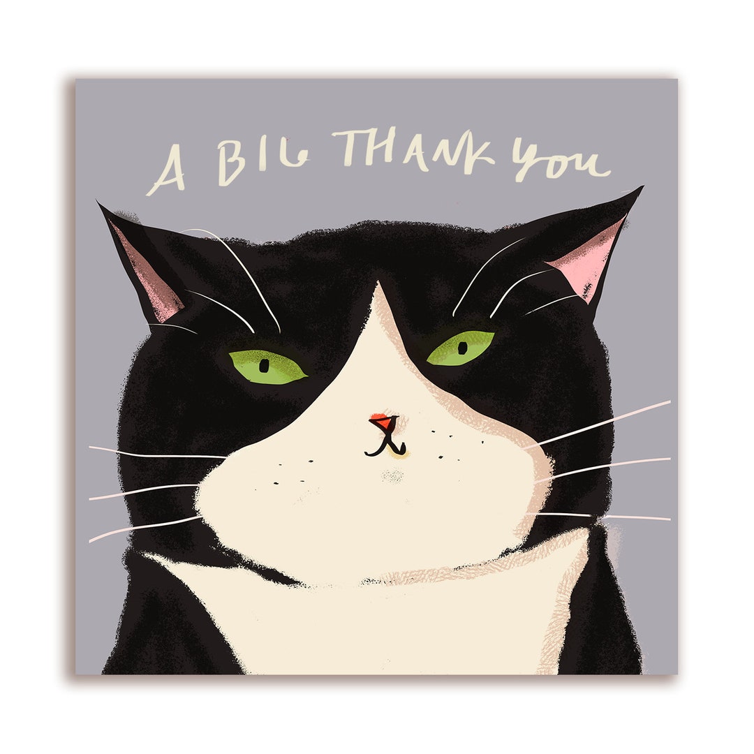 A Big Thank You - Big Head Cat Card - Square Card - Etsy