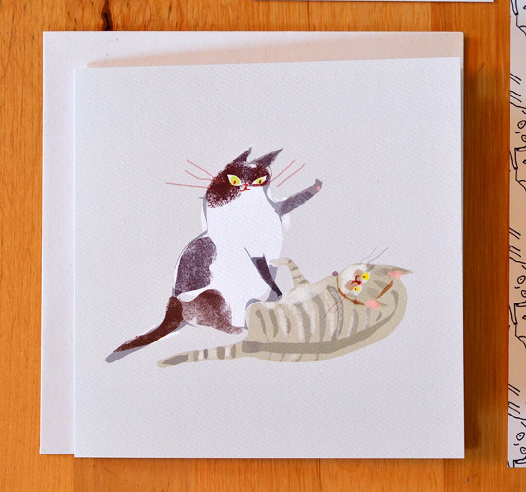 Cat Fight Card - Square Card - Cat Lover - Etsy
