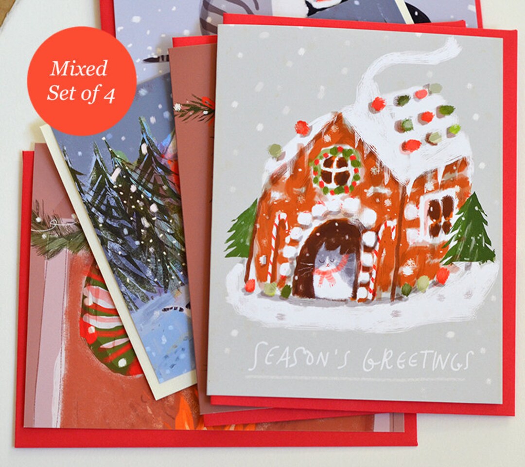 Christmas Cat Card - Santa Hat Cats - Holiday Cheer- Funny Christmas ...