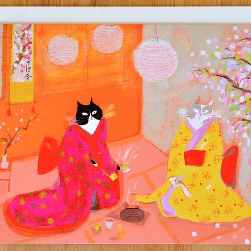 Japanese Tea Ceremony Cat Card Matcha Cats - Etsy