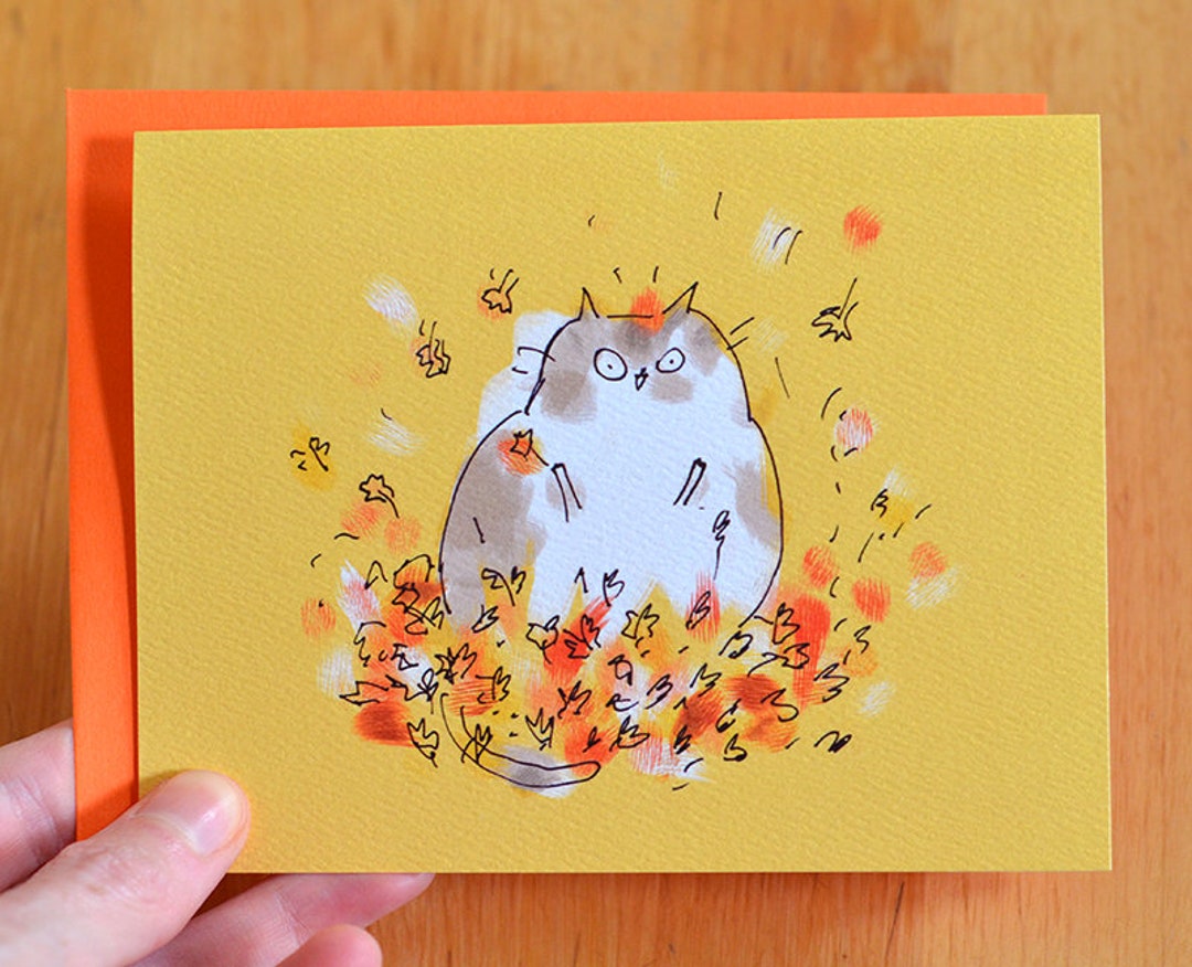 Leaf Lover Fall Cat Card Autumn Foilage - Etsy