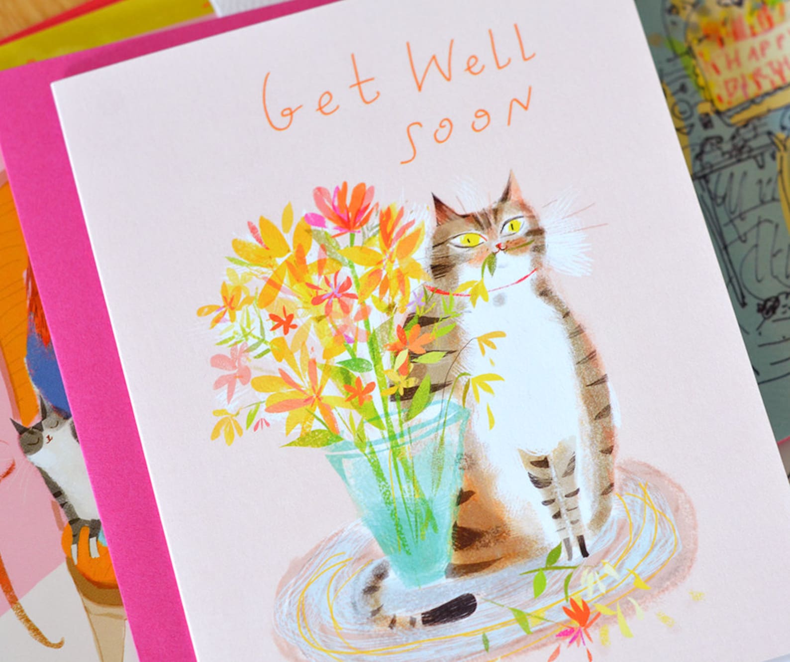 Get Well Soon Cat Card Flower Cat Funny Cat Card | Etsy