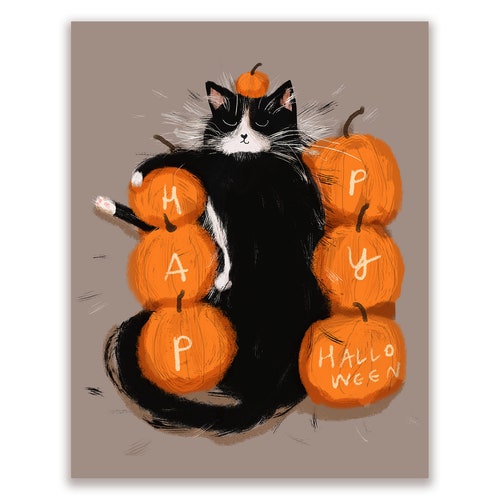 Halloween Kitty Happy Halloween Cat Card Kitty Ghosts NEW - Etsy