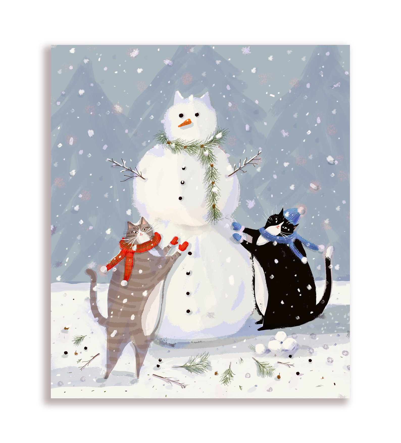Snow Cat Card - Snowman - Funny Cat Card - Winter Decor - Etsy