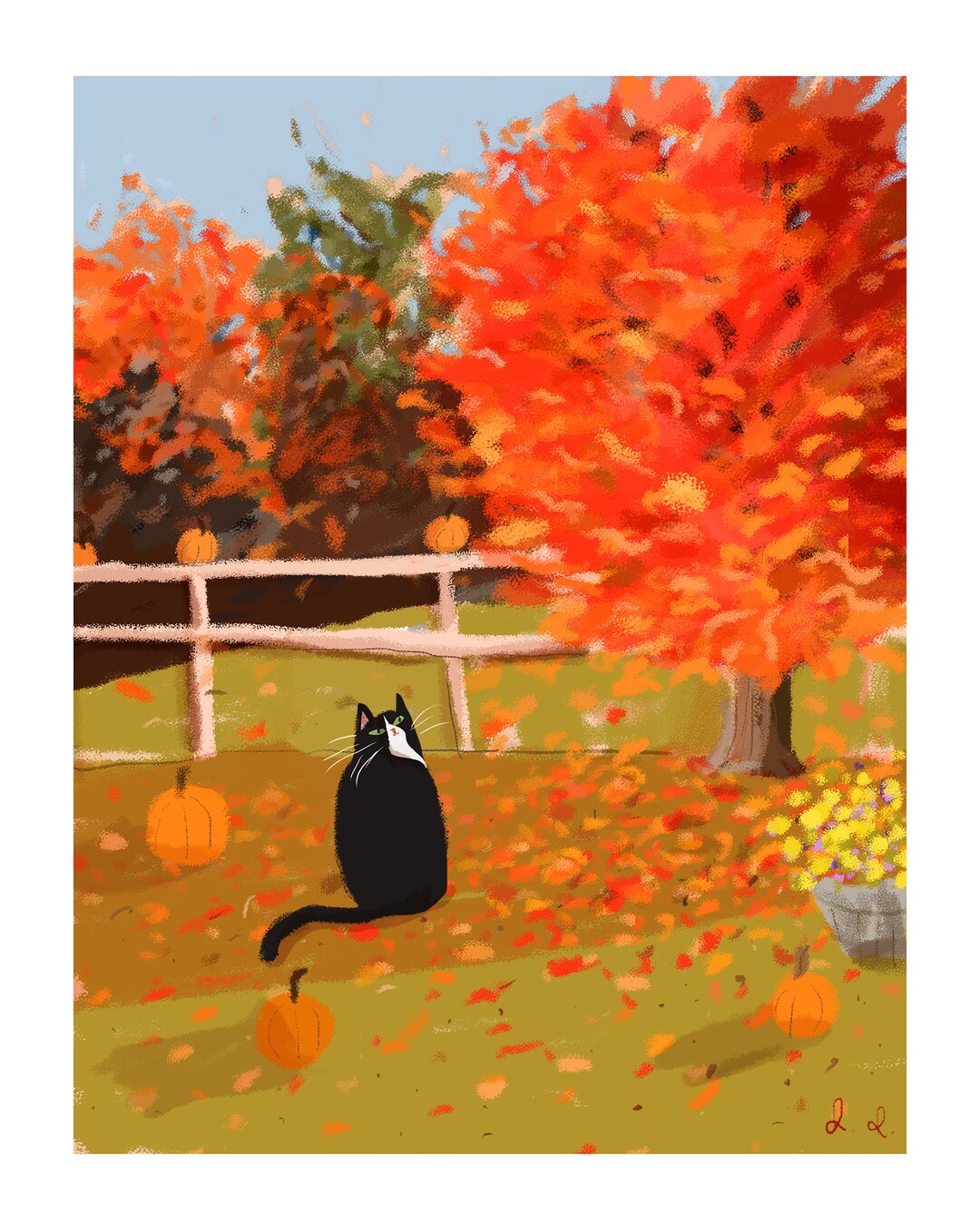 Fall Vibes Cat Print - Fall Art - Etsy