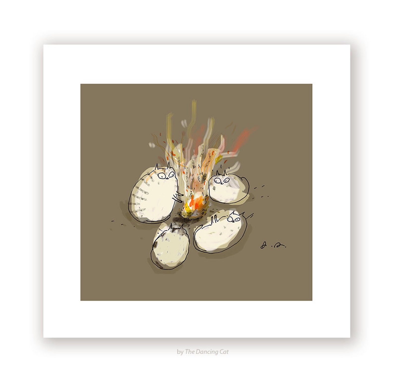 Campfire Cats - Cabin Art - Cat Art - Summer - Travel - Camp - Etsy