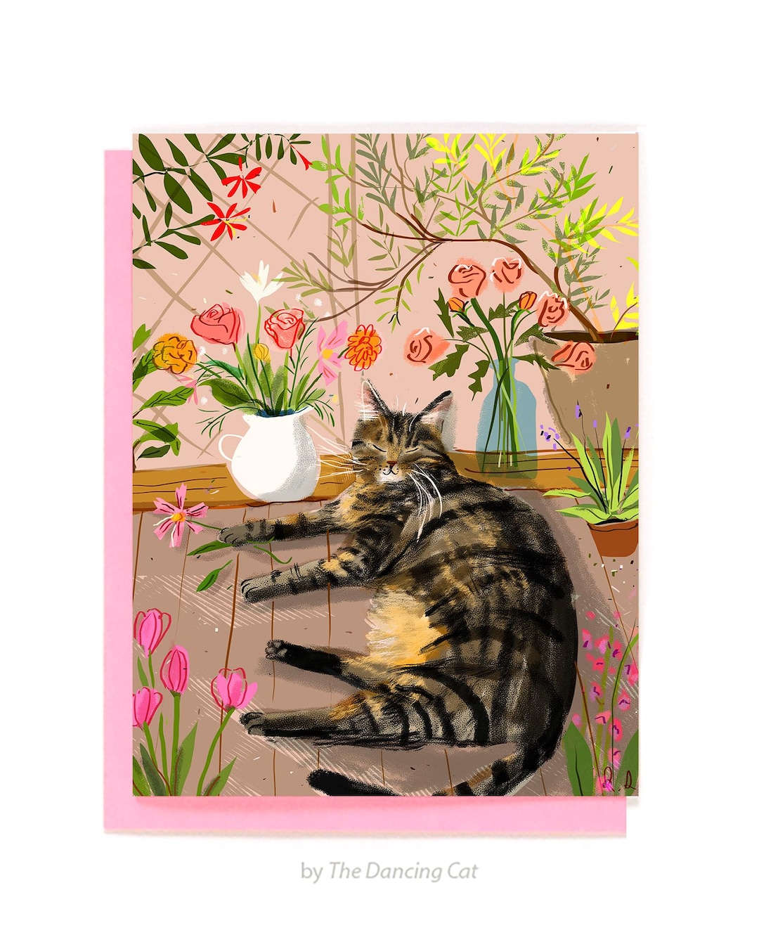 Flower Lover Cat Card - Garden Cat - Blank Inside - Etsy