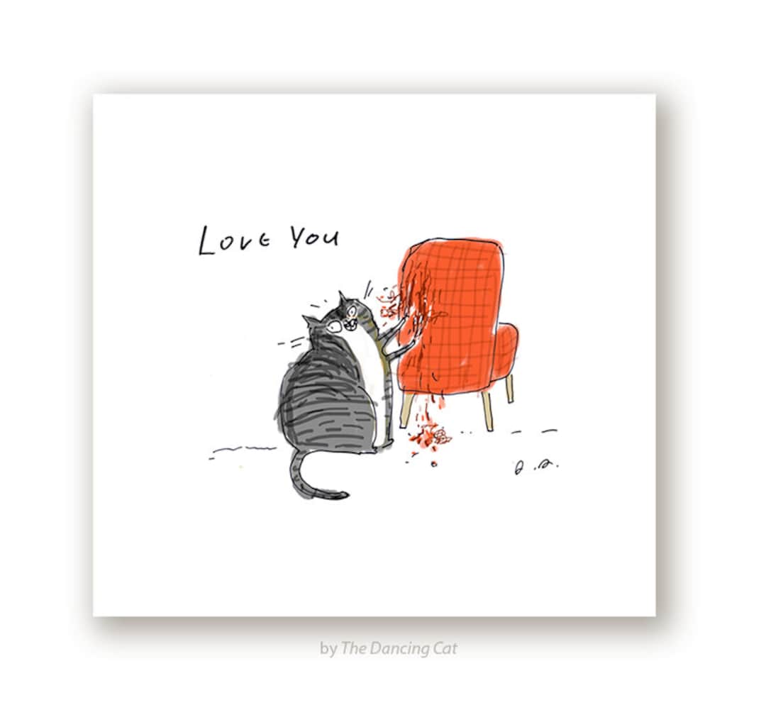 Cat Art - Love You - Chair Rip - Funny Cat Print - Gift for Cat Mom or ...