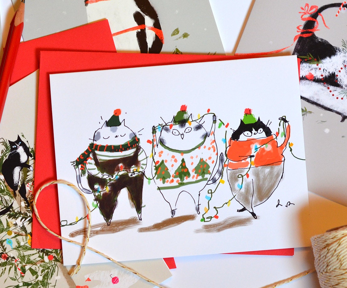 Deck the Halls Funny Christmas Cat Card | Etsy