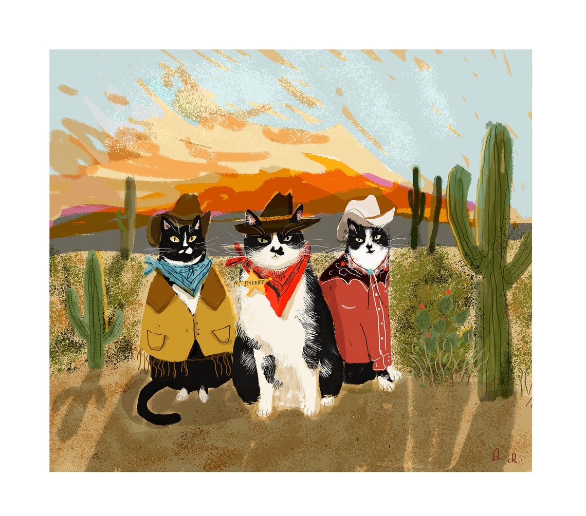 Cowboy Cat Print - Limited Edition Print - Cat Art - Western - Etsy