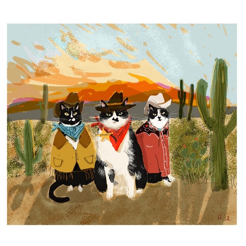 Cowboy Cat Print Limited Edition Print Cat Art Western - Etsy
