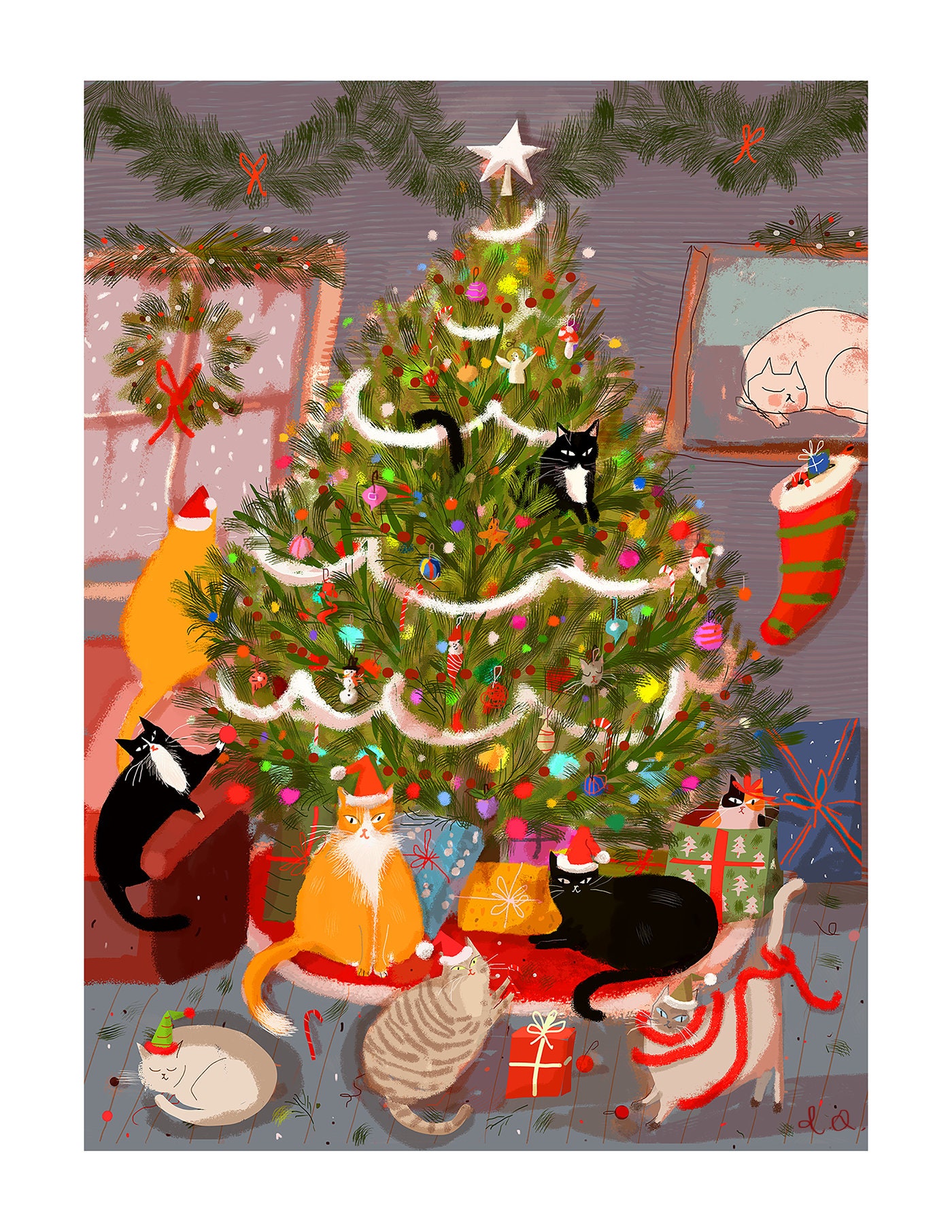 Meowy Catmess Christmas Cat Print Holiday Decor Limited Edition - Etsy