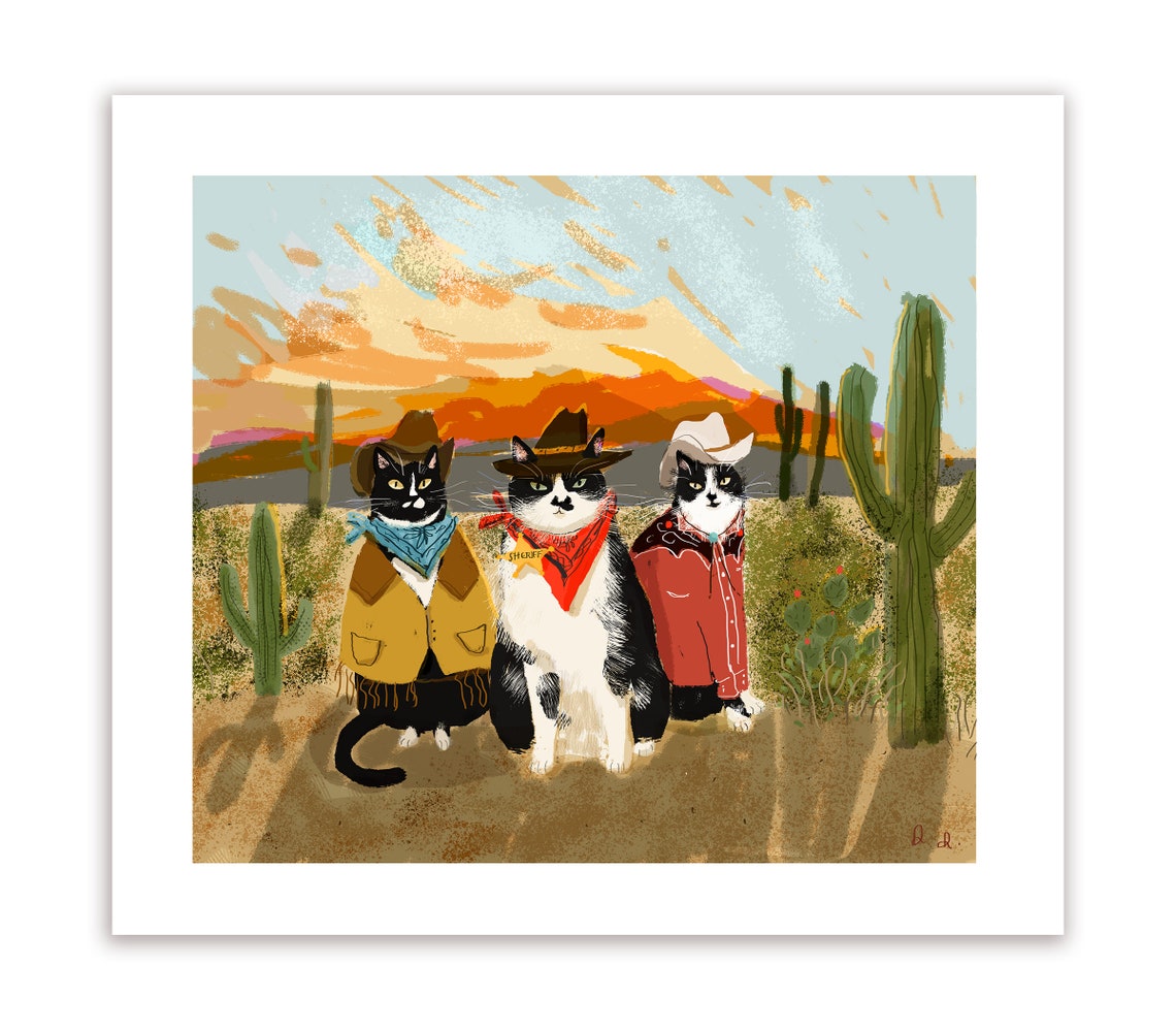Cowboy Cat Print Limited Edition Print Cat Art Western - Etsy