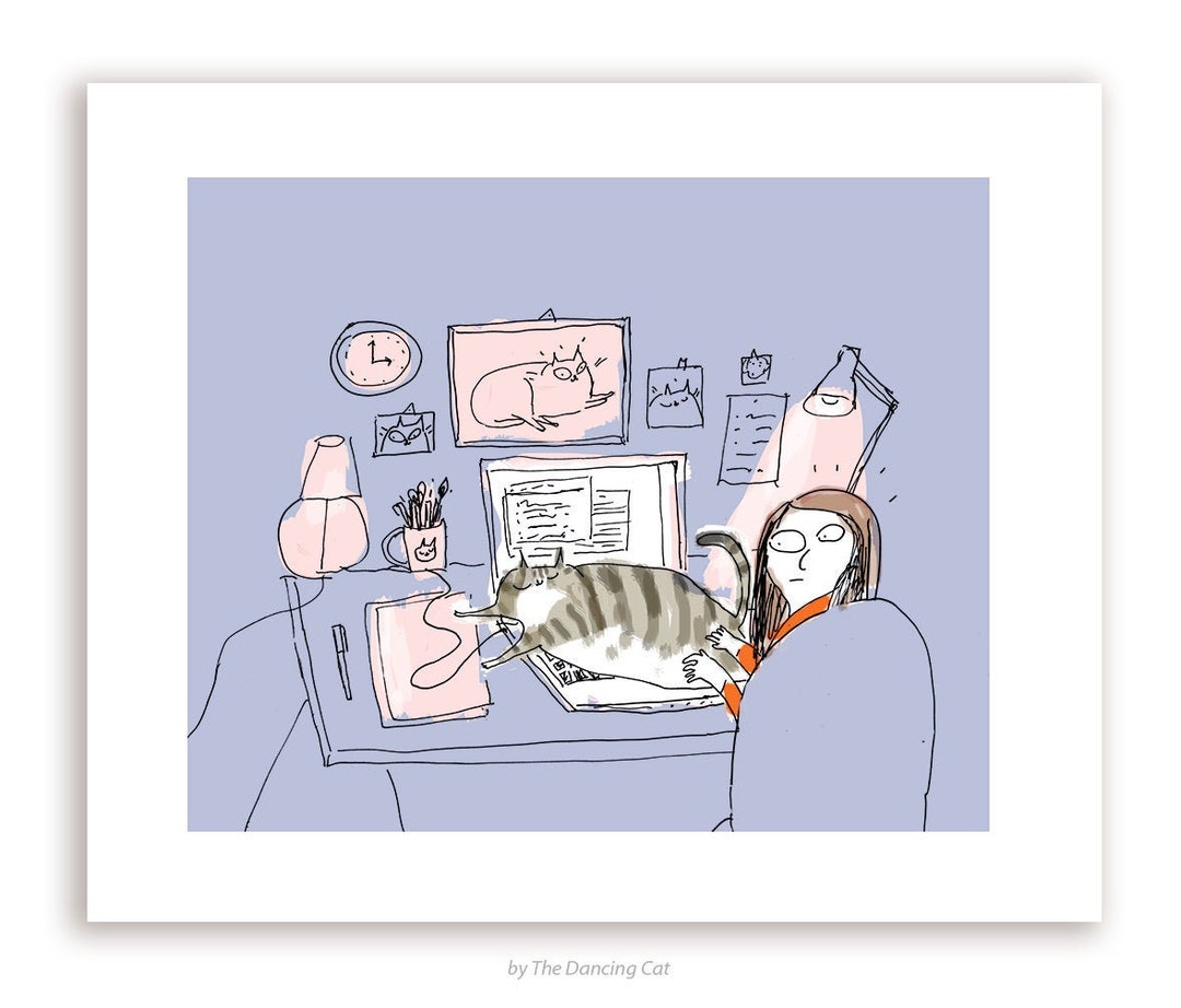 Home Office Cat Print- Don't Work Too Hard - Cat Art - Work From Home ...