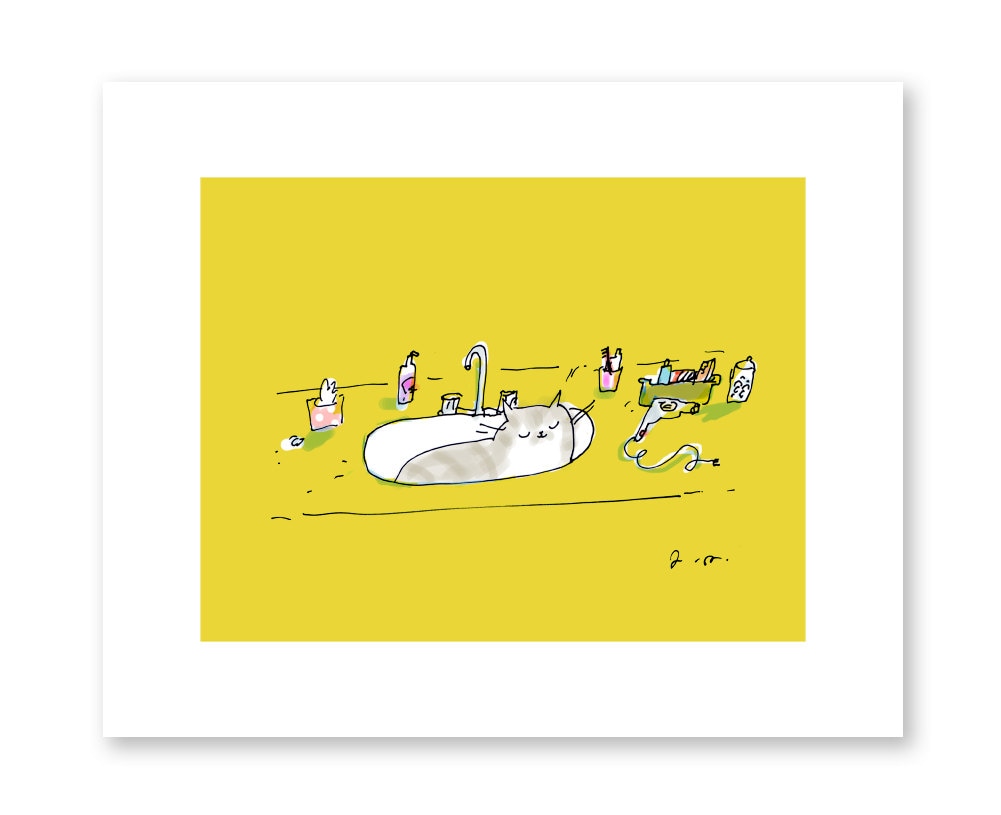 Cat in Sink Print Self Care Self Love Funny Cat Art My | Etsy