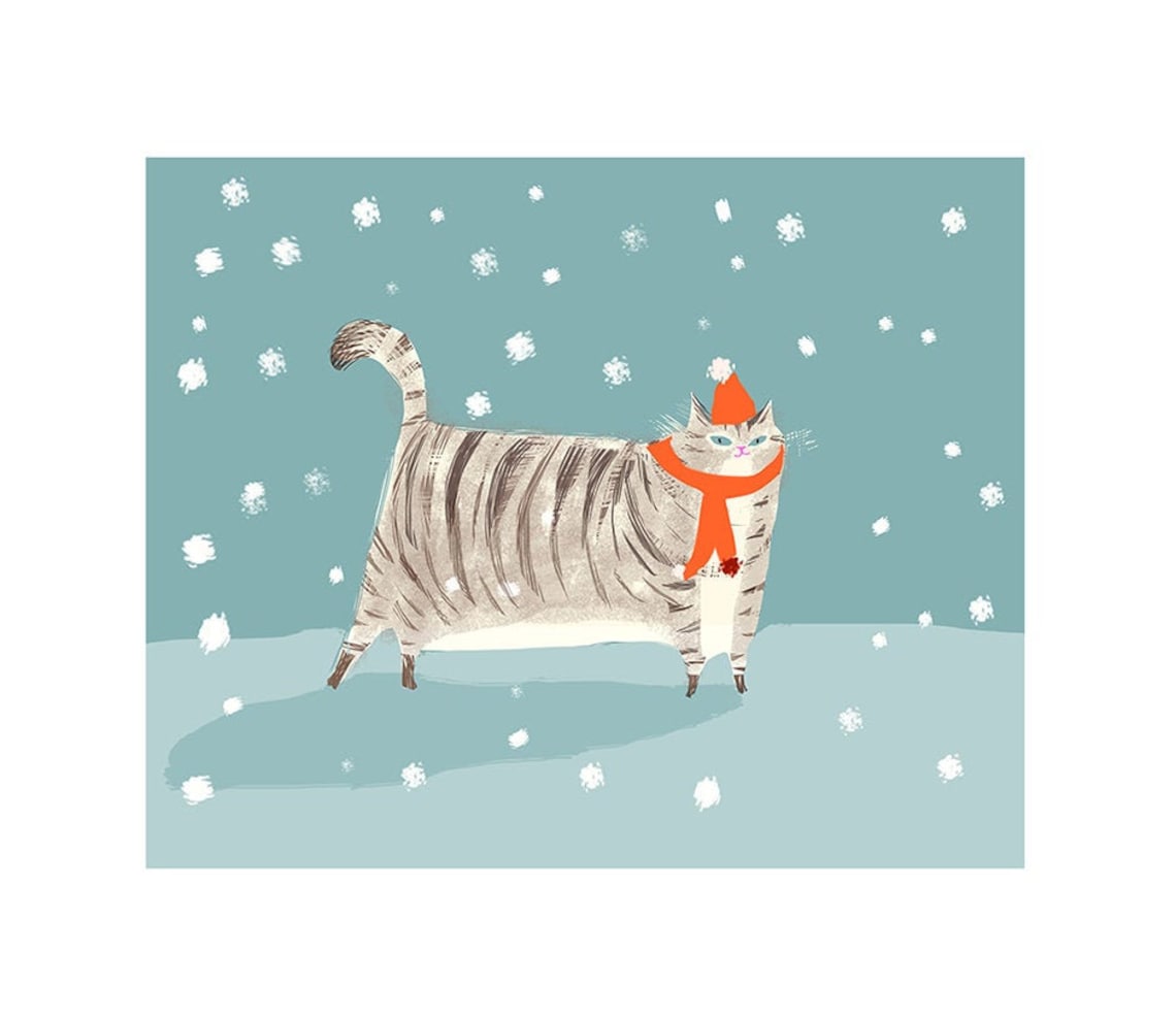 Snowflake Cat Print Holiday Cat Art - Etsy
