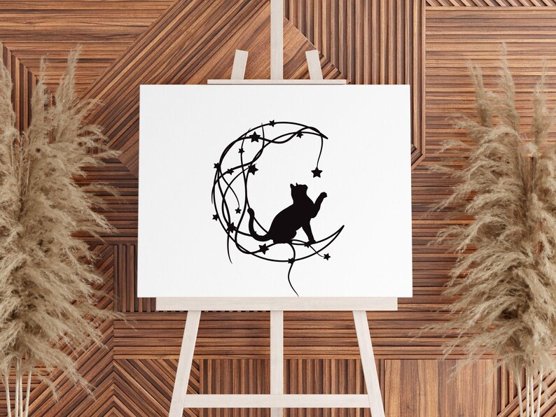 Mystical Cat and Moon SVG Designs Bundle | Witchy Cat Clipart | Moon ...