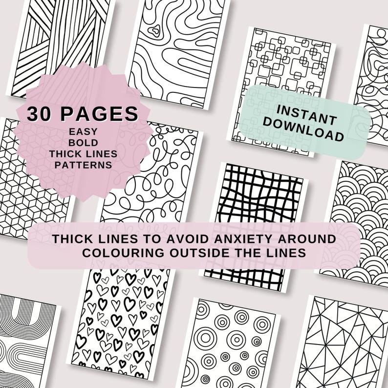 Easy Bold Patterns Colouring Pages // Instant Download // Mindfulness ...