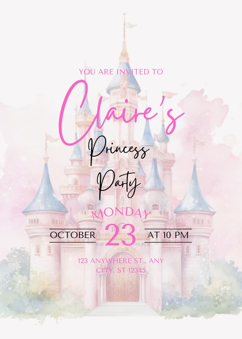 Custom Princess Party Invitation - Fairytale Castle Theme - Editable ...