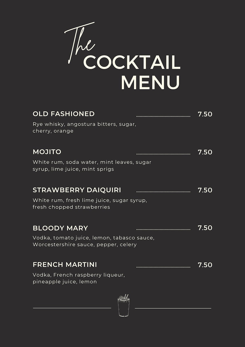 Signature Cocktail Menu Template – Custom Wedding & Event Drink Sign ...