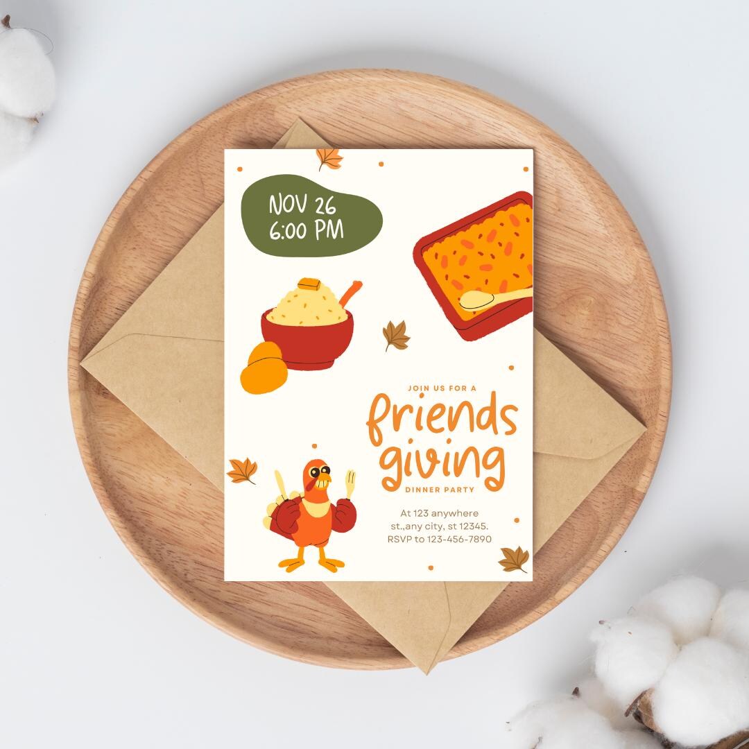 Friendsgiving Dinner Party Invitation | Editable Fall Thanksgiving ...